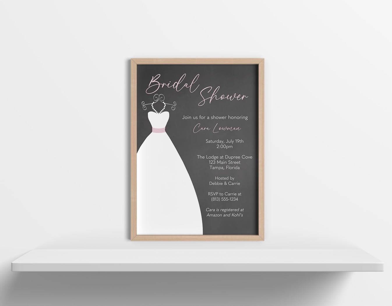 Chalkboard Bridal Shower Invitations Pink Black White Invites Wedding Dress Gown Blackboard Party Shower Customized Custom Printed Cards (12 Count)