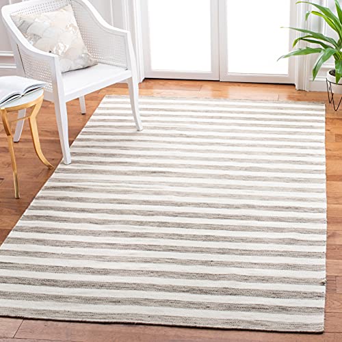 SAFAVIEH Dhurries Collection 5' x 8' Brown / Ivory DHU575E Handmade Flatweave Premium Wool Area Rug