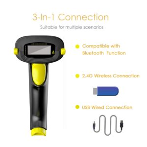 NADAMOO Wireless Barcode Scanner Compatible with Bluetooth, USB 1D Bar Code Reader for Inventory Management, Work with Windows/Mac OS/Linux Computer, Made for iPhone, iPad, and Android