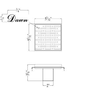 Dawn LRO050504 Contemporary Rio Orinoco River Series Square Shower Drain, 5"