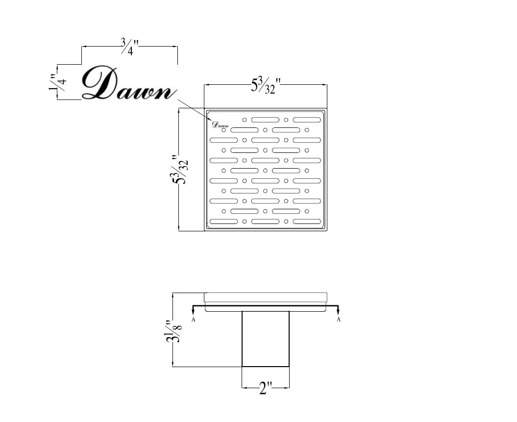 Dawn LRO050504 Contemporary Rio Orinoco River Series Square Shower Drain, 5"