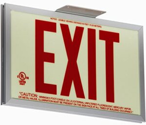 jessup glo brite 7210-saf-2-b p50 non electrical, glow-in-the-dark (photoluminescent) screen-printed eco exit sign, double-sided with aluminum frame and bracket, 7.5" by 13", red