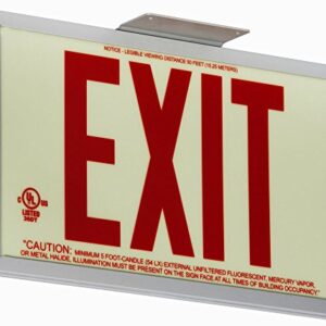 Jessup Glo Brite 7210-SAF-2-B P50 Non Electrical, Glow-in-The-Dark (Photoluminescent) Screen-Printed Eco Exit Sign, Double-Sided with Aluminum Frame and Bracket, 7.5" by 13", Red