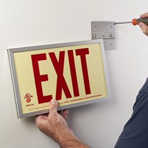 Jessup Glo Brite 7210-SAF-2-B P50 Non Electrical, Glow-in-The-Dark (Photoluminescent) Screen-Printed Eco Exit Sign, Double-Sided with Aluminum Frame and Bracket, 7.5" by 13", Red