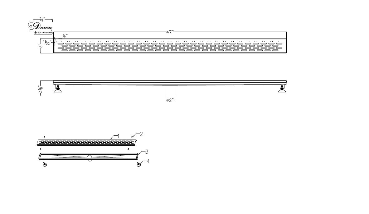 Dawn LYE470304 Yangtze River Series Linear Shower Drain, 47"