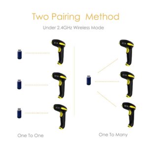 NADAMOO Wireless Barcode Scanner Compatible with Bluetooth, USB 1D Bar Code Reader for Inventory Management, Work with Windows/Mac OS/Linux Computer, Made for iPhone, iPad, and Android