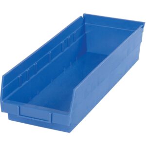 nestable shelf storage bin, plastic, 6-5/8"w x 17-7/8" d x 4" h, blue - lot of 12