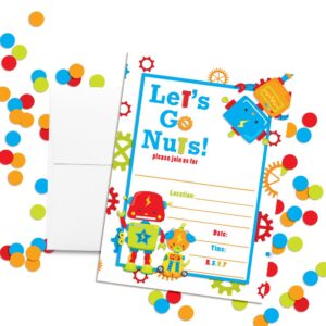 Robot Birthday Party Invitations, 20 5x7 Fill In Cards with Twenty White Envelopes by AmandaCreation …