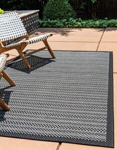 unique loom outdoor border collection area rug - checkered (9' x 12' rectangle, gray/ black)