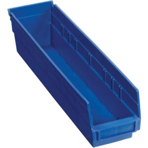 nestable shelf storage bin, plastic, 4-1/8"wx 17-7/8"d x 4" h, blue - lot of 12