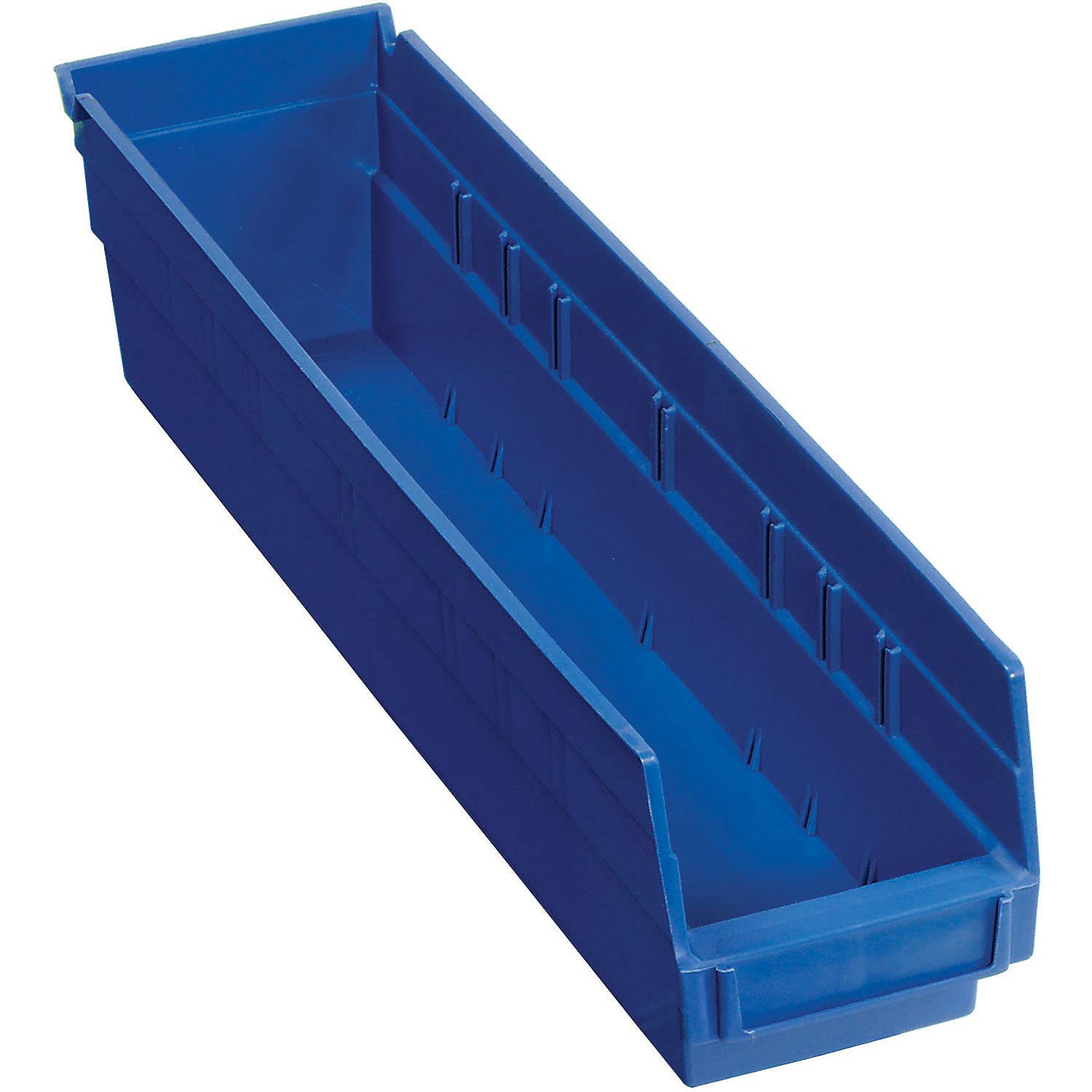 Nestable Shelf Storage Bin, Plastic, 4-1/8"Wx 17-7/8"D X 4" H, Blue - Lot of 12