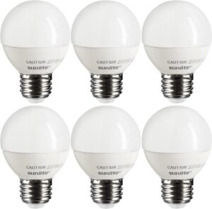 sunlite g16 led dimmable decorative globe vanity light bulbs, frosted, 5w (40w equiv.), 350 lumens, medium e26 base, mirror lights for bedroom and bathroom, 120v, etl listed, 2700k soft white, 6 pack