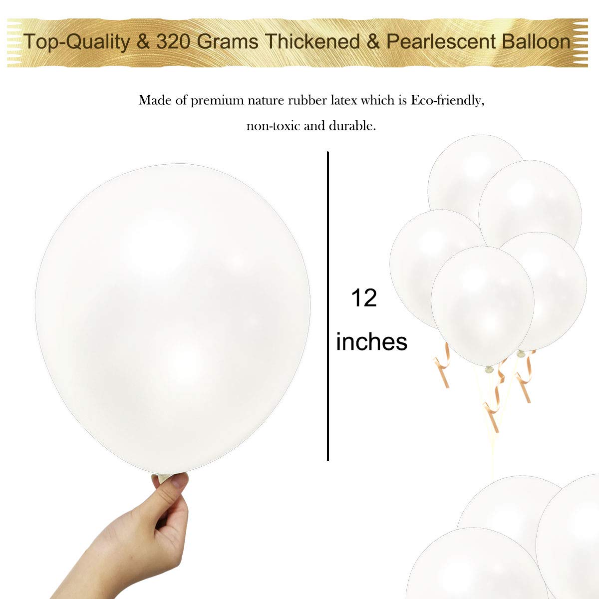 Elecrainbow 12 Inches 320 Grams Thickened White Balloons,White Party Supplies for Birthday Wedding Baby Shower Graduation Anniversary Memorial Day,100 Count