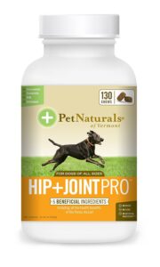 pet naturals hip and joint pro with glucosamine, chondroitin and msm, duck flavor, 130 chews - vet recommended maximum strength hip and joint supplement for dogs