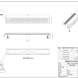 Dawn LRO240304 Contemporary Rio Orinoco River Series Linear Shower Drain, 24"