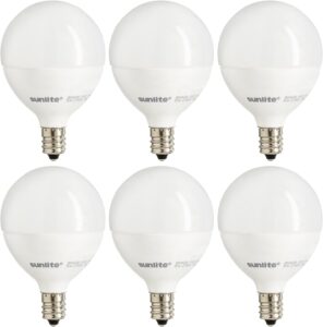 sunlite g16.5 light bulb led, 7 watts (60w equiv.), 500 lumens, dimmable, type g globe shape e12 candelabra base, short bulbs, vanity mirror bulbs, energy star, 2700k soft white, frosted, 6 count