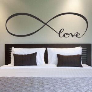 wall stickers bedroom decor infinity symbol word love vinyl art decal (7'' x 22'', black)