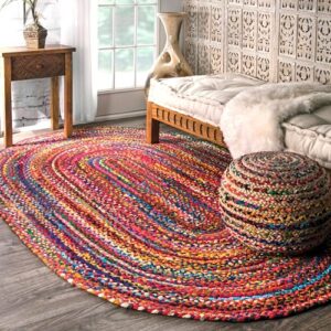 nuloom tammara bohemian hand braided area rug, oval 4x6, multi