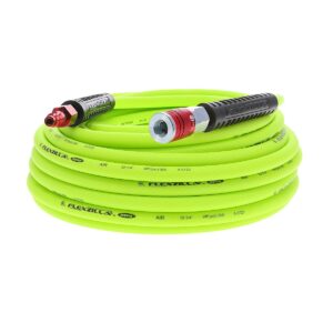 flexzilla air hose with colorconnex industrial type d coupler and plug, 1/4 in. x 50 ft., heavy duty, lightweight, hybrid, zillagreen - hfz1450yw2-d