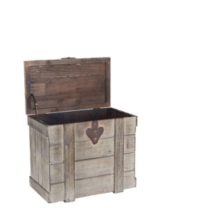 Household Essentials, Small, Antiqued Decorative Trunk, Chinese Fir Panel and MDF, Smooth Backing and Metal Hinge Accent, Flat Top and Stay-Open Lid