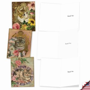 The Best Card Company 10 Assorted Thank You Notecards Box Set 4 x 5.12 Inch with Envelopes (10 Designs, 1 Each) Feline Frames M6638TYG