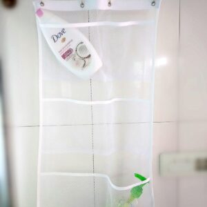 ALYER 6 Storage Pockets Hanging Mesh Shower Caddy,Space Saving Bathroom Accessories and Quick Dry Bath Organizer,White