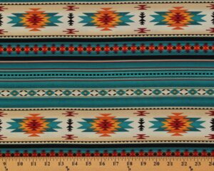 cotton southwestern native american aztec tucson 201 turquoise stripes pattern cotton fabric print by the yard (201-turquoise)