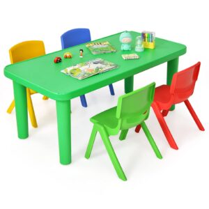 costzon kids table and chair set, plastic learn and play activity set, colorful stackable chairs, portable table for school home play room (table & 4 chairs)