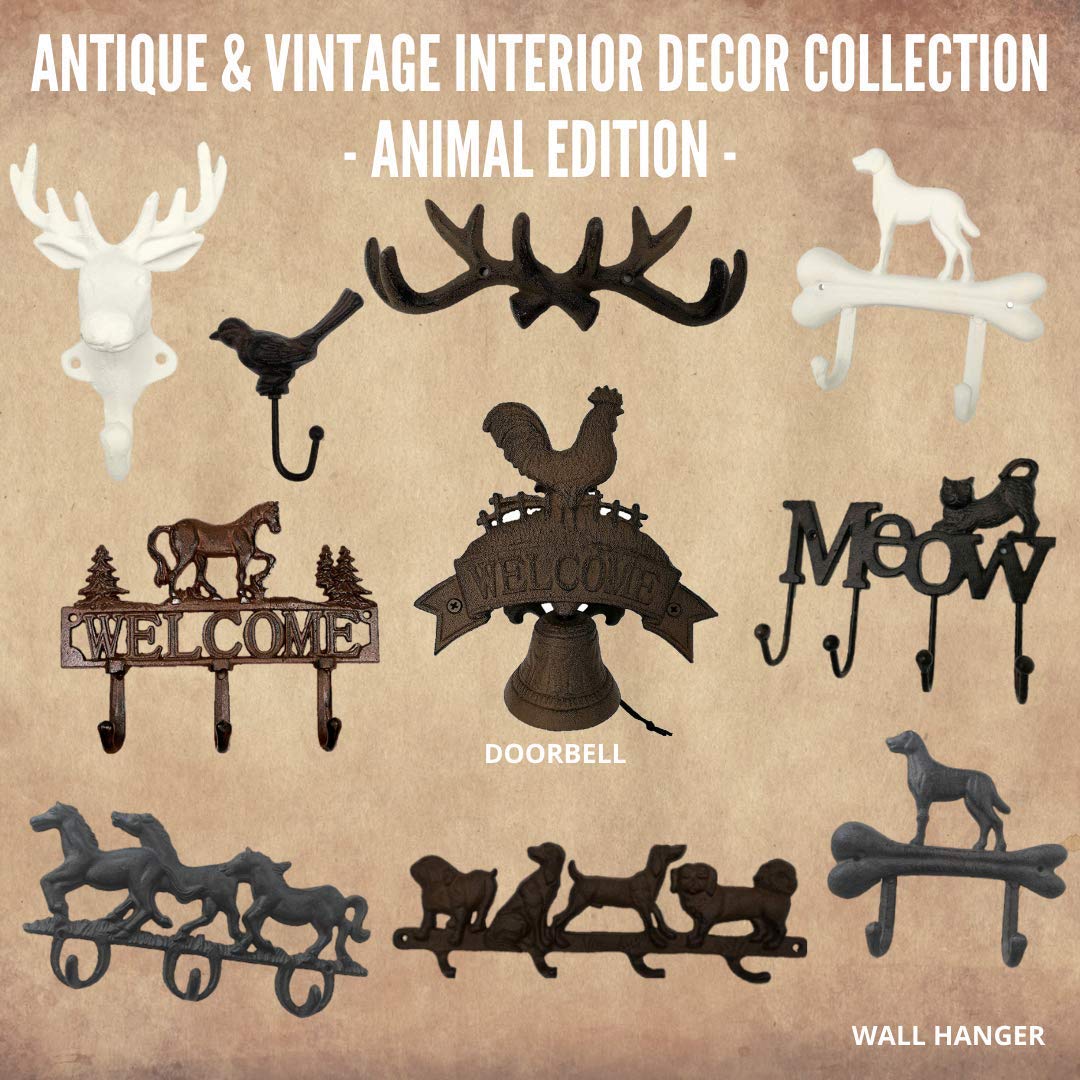 Comfy Hour Antique and Vintage Animal Collection Cast Iron ELK Single Key Coat Hook Wall Hanger Clothes Rail Set, Heavy Duty Recycled Gift Idea