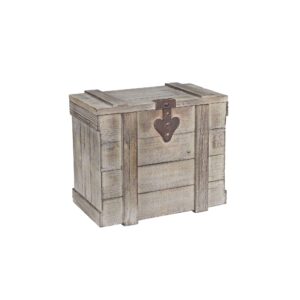 household essentials, small, antiqued decorative trunk, chinese fir panel and mdf, smooth backing and metal hinge accent, flat top and stay-open lid