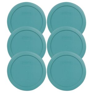 pyrex 7201-pc turquoise 4 cup round plastic replacement storage lid, made in usa - 6 pack