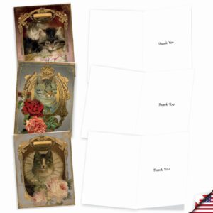 The Best Card Company 10 Assorted Thank You Notecards Box Set 4 x 5.12 Inch with Envelopes (10 Designs, 1 Each) Feline Frames M6638TYG