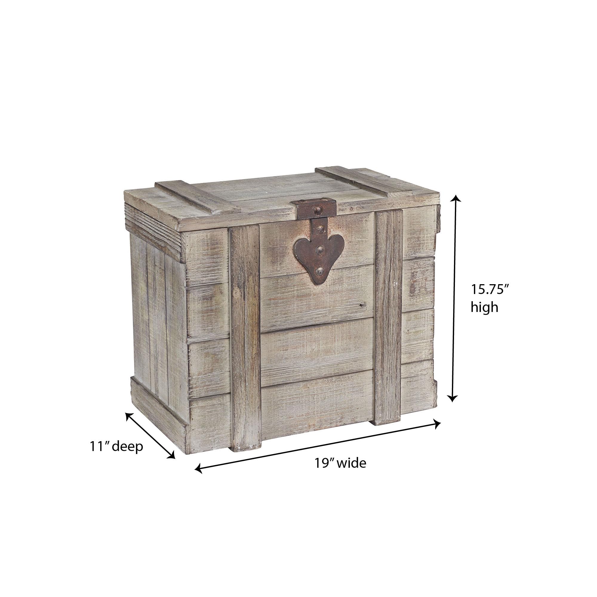 Household Essentials, Small, Antiqued Decorative Trunk, Chinese Fir Panel and MDF, Smooth Backing and Metal Hinge Accent, Flat Top and Stay-Open Lid