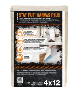 trimaco 04328 slip resistant dropcloth stay put canvas plus drop cloth, 4-feet x 12-feet