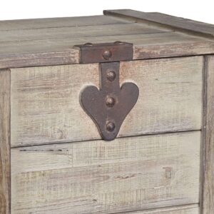 Household Essentials, Small, Antiqued Decorative Trunk, Chinese Fir Panel and MDF, Smooth Backing and Metal Hinge Accent, Flat Top and Stay-Open Lid