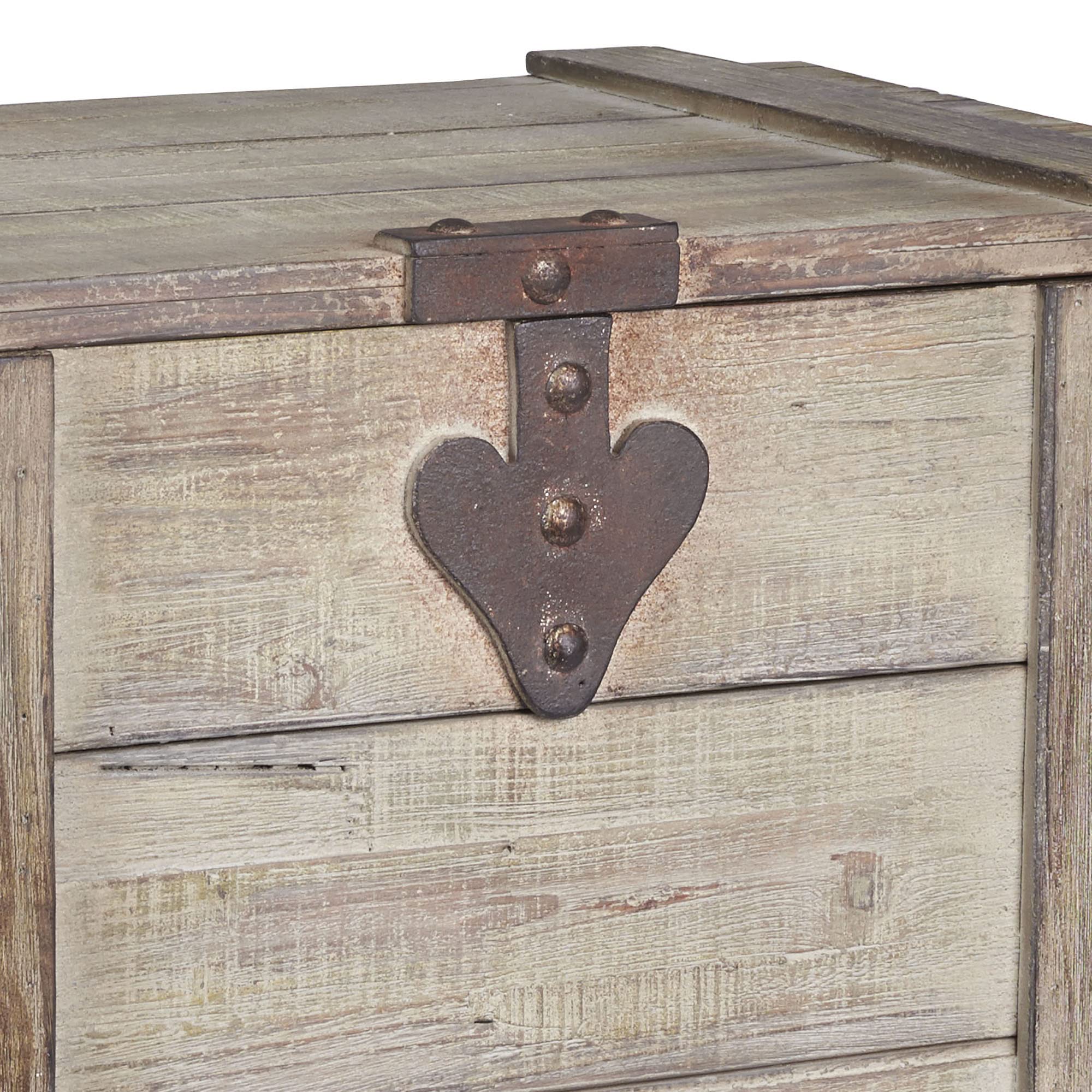 Household Essentials, Small, Antiqued Decorative Trunk, Chinese Fir Panel and MDF, Smooth Backing and Metal Hinge Accent, Flat Top and Stay-Open Lid