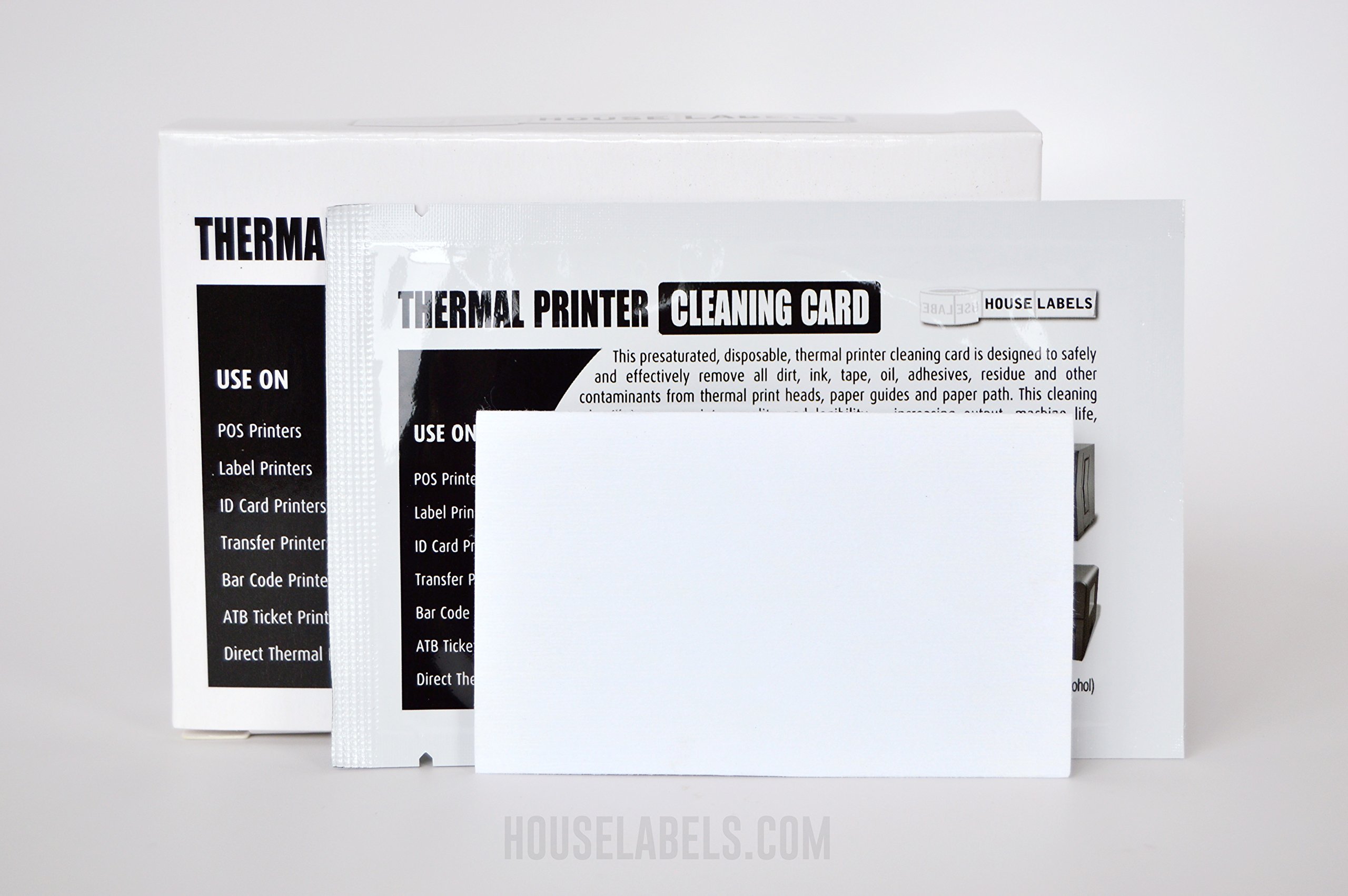 HouseLabels 2.1" x 3.425" Thermal Printer Cleaning Cards for Printheads Compatible with DYMO, Brother, Zebra and Other Thermal Printers, 1 Box of 25 Cleaning Cards