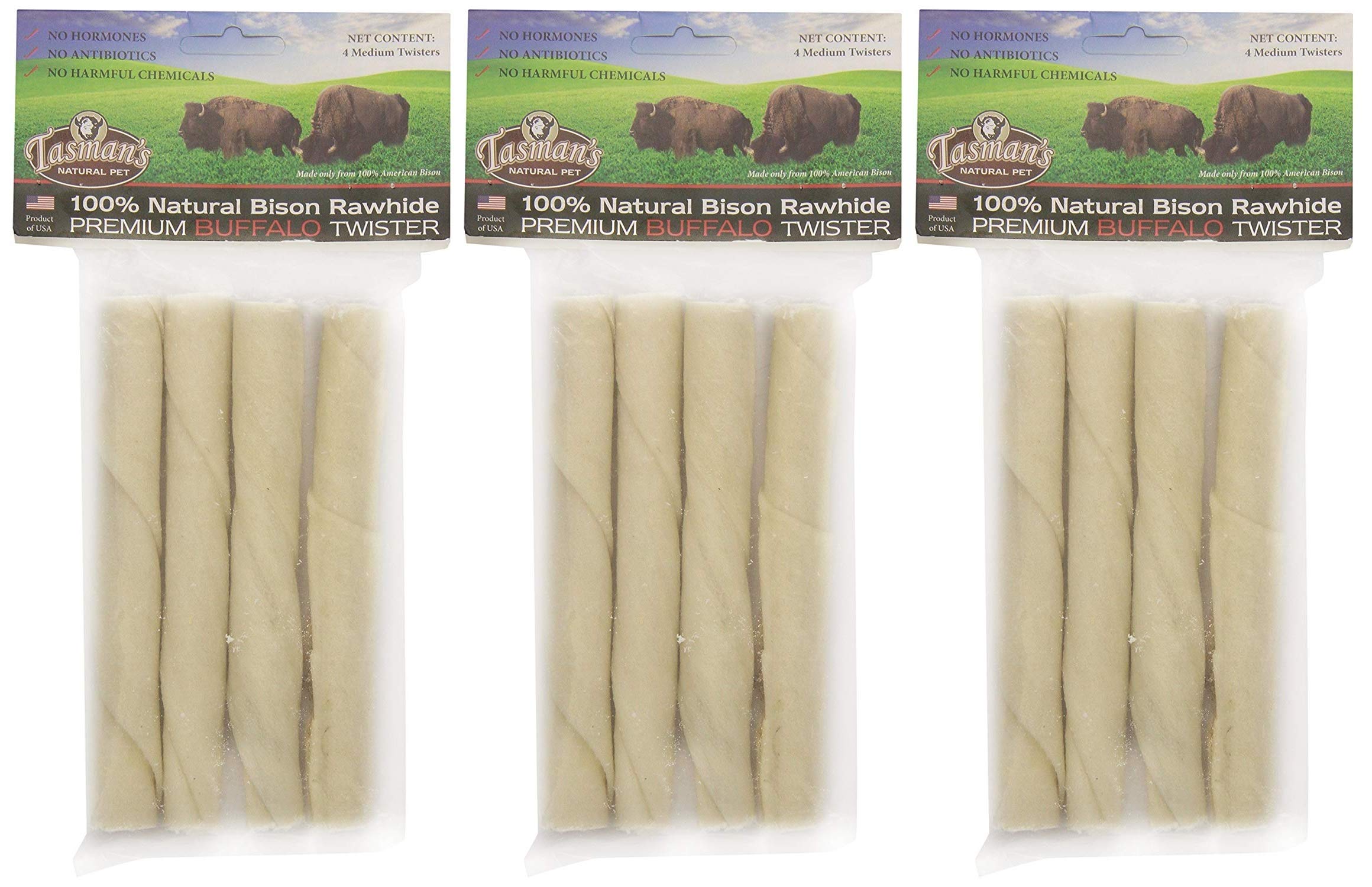 (3 Pack) Tasman's Bison Twisters, Medium, 4 Twists each