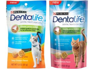 purina dentalife dental treats for cats bundle; savory salmon and tasty chicken