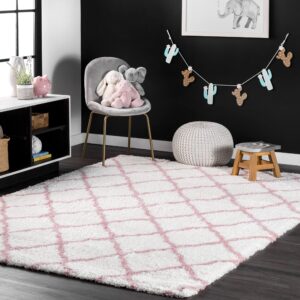 nuloom nelda trellis kids shag area rug, 8x10, baby pink