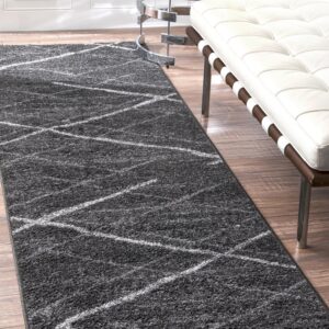 nuloom 2x9 thigpen contemporary area rug, charcoal, abstract lines, non-slip backing, stain resistant, for bedroom, dining room, living room, hallway, office, kitchen, entryway