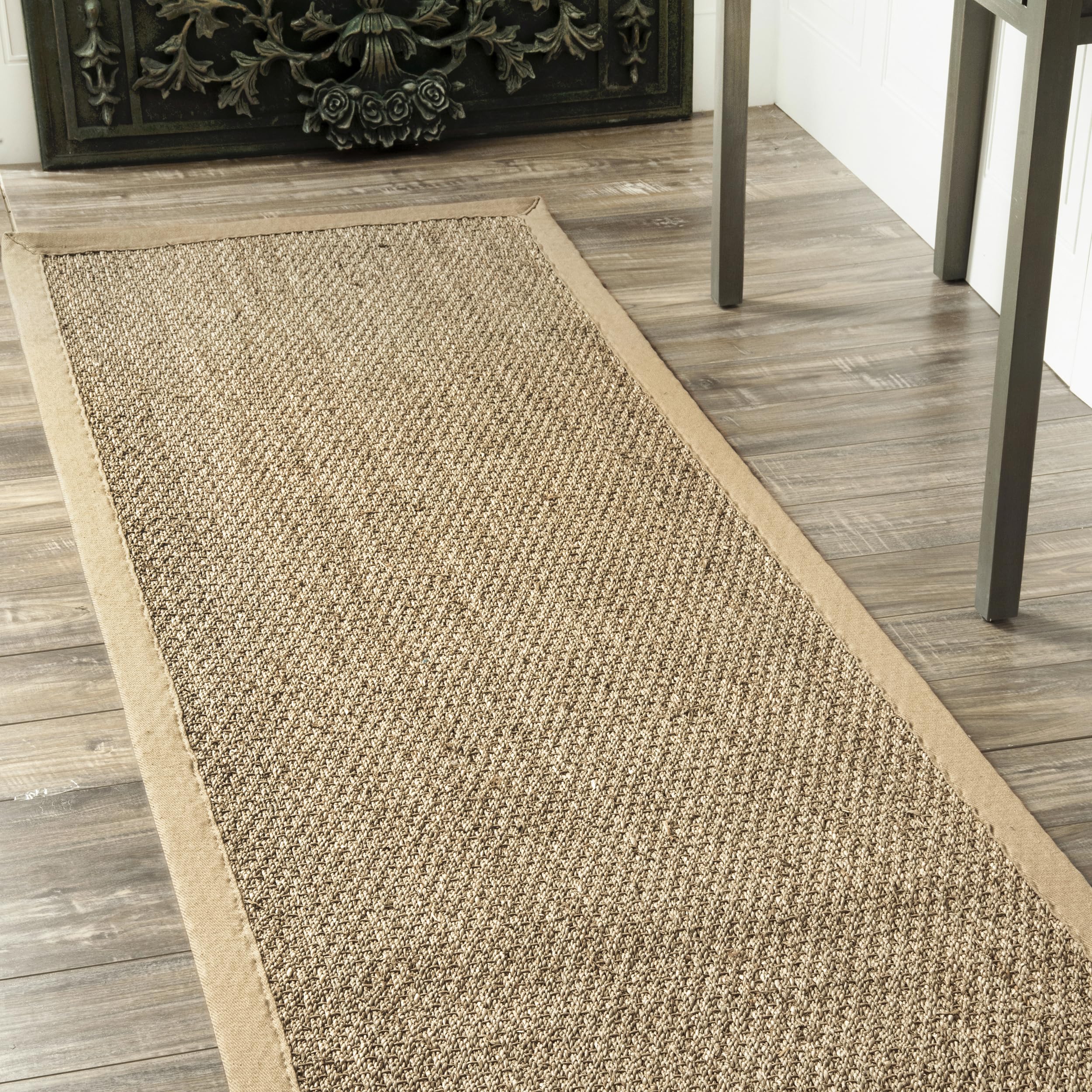 nuLOOM 2x8 Elijah Seagrass Area Rug, Beige, Solid Farmhouse Style, Cotton Bordered, Basketweave, Natural Fiber, For Bedroom, Dining Room, Living Room, Hallway, Office, Kitchen, Entryway