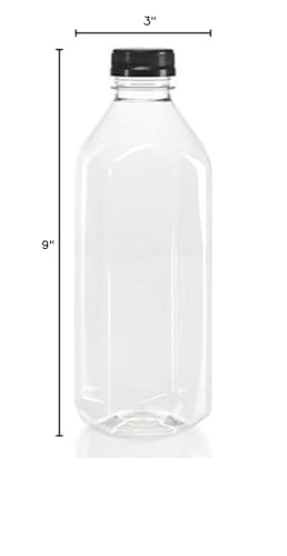 32 oz. Clear Food Grade Plastic Juice Bottles with Black Tamper Evident Caps (6/pack)