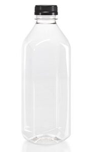 32 oz. clear food grade plastic juice bottles with black tamper evident caps (6/pack)