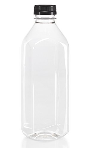 32 oz. Clear Food Grade Plastic Juice Bottles with Black Tamper Evident Caps (6/pack)