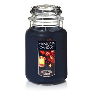 yankee candle crisp fall night scented, classic 22oz large jar single wick aromatherapy candle, over 110 hours of burn time, apothecary jar fall candle, autumn candle scented for home