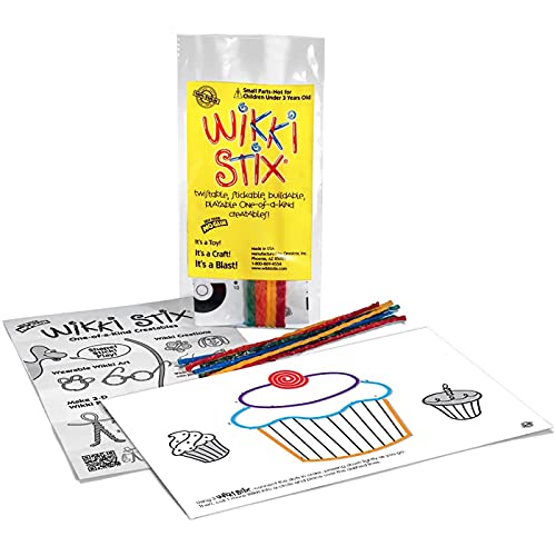 WIKKI STIX Birthday Fun Favors, pack of 20 individual fun favors, each with 12 and a birthday themed play sheet, Made in the USA