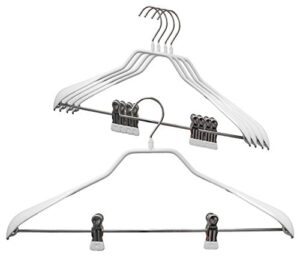 mawa by reston lloyd bodyform series non-slip space saving clothes hanger with 2 clips for pants or skirts, style 42/lk, set of 5, white