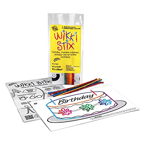 WIKKI STIX Birthday Fun Favors, pack of 20 individual fun favors, each with 12 and a birthday themed play sheet, Made in the USA