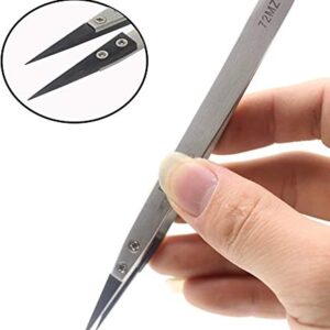 FEITA Black Pointed Ceramic Tip Tweezers - Precision Stainless Steel Tweezer for Electronic Repair, DIY Hobby (1 Pc)